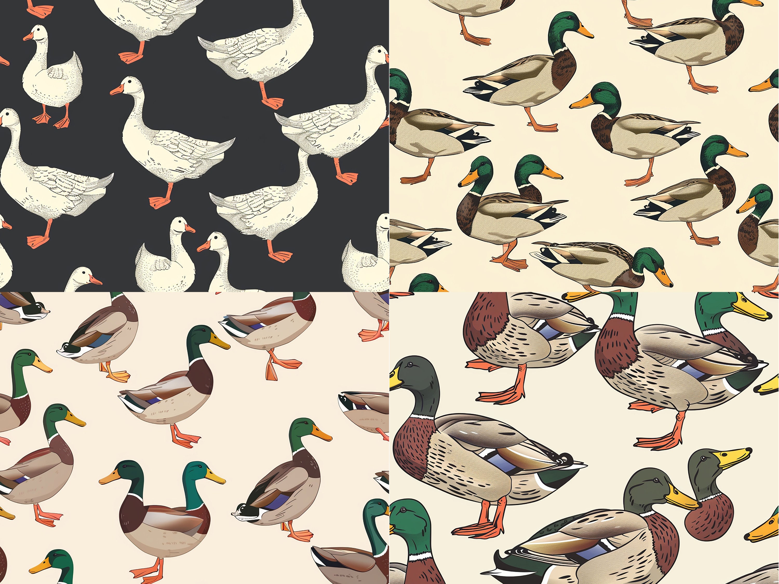Illustrated Ducks Digital Paper Pack Cute Duck Graphics Duck Digital ...