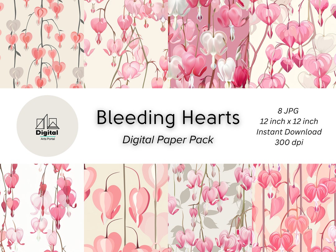 Bleeding Heart Floral Digital Paper: Seamless Pattern (instant Download ...