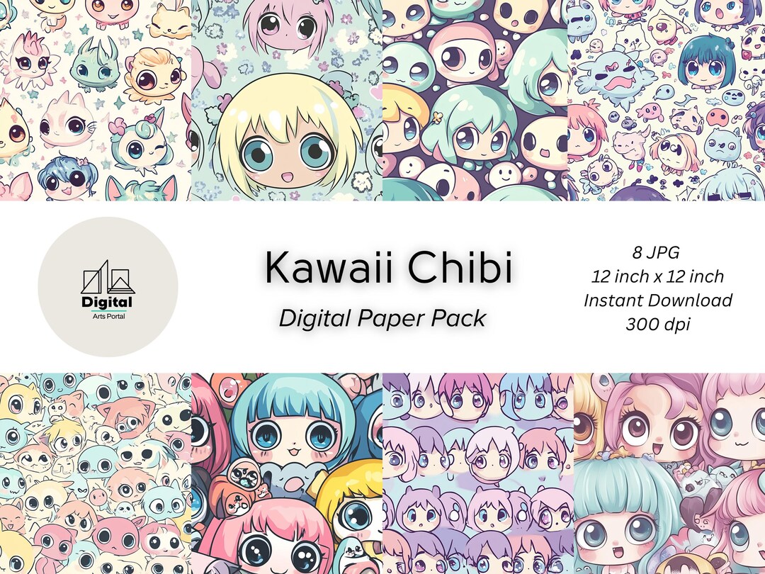 Anime Chibi Digital Paper | Japanese Kawaii Character Prints | Chibi ...