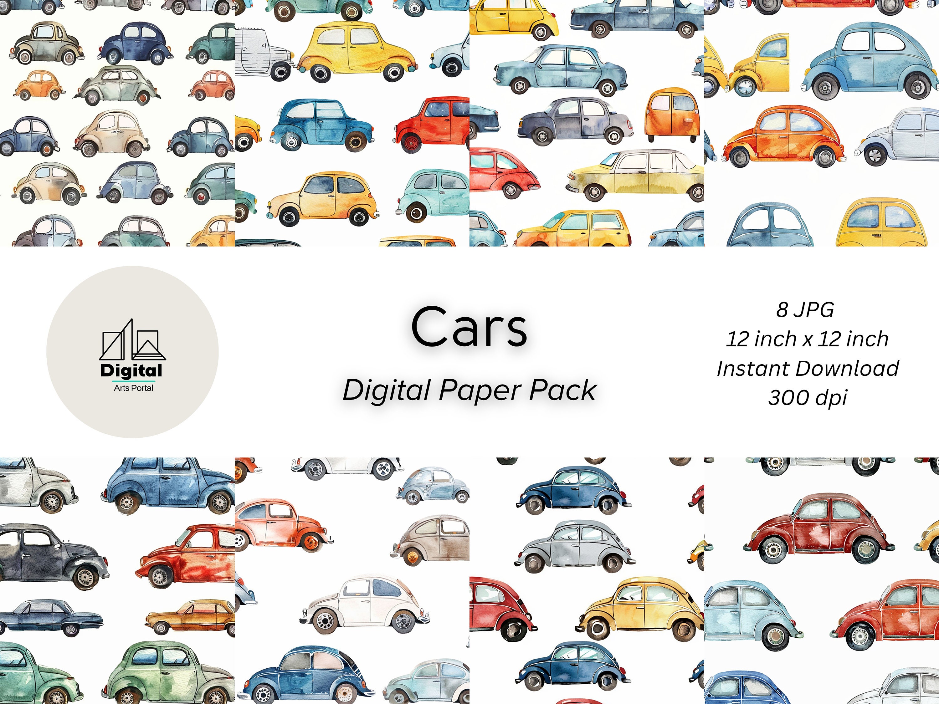 Cars Digital Paper | Cars Clipart Set | Seamless Pattern | Car ...