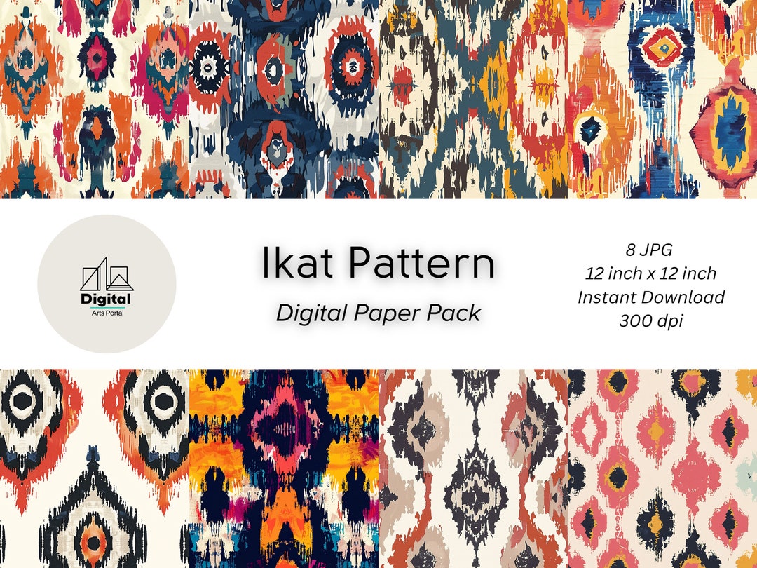 Ikat Pattern Digital Paper Pack: Tribal Textile Art (instant Download ...