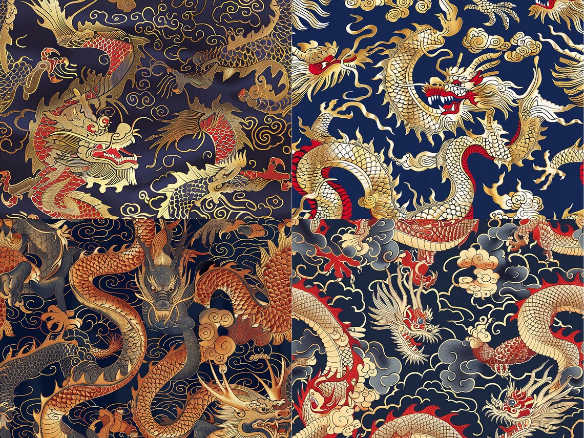 Chinese Dragon Digital Paper Pack Chinese Silk Brocade Printable Art ...