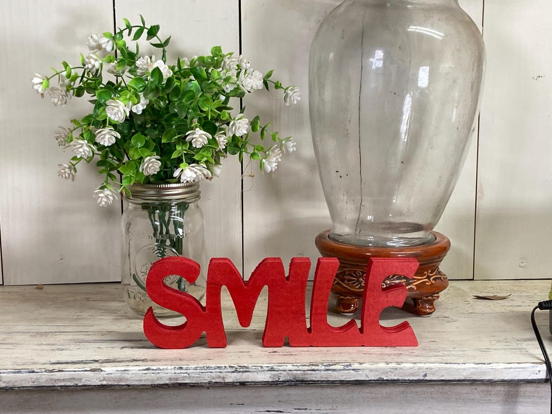 Wooden Smile Sign Shelf Sitter or Wall Hanging Choice of Colors, Happy ...