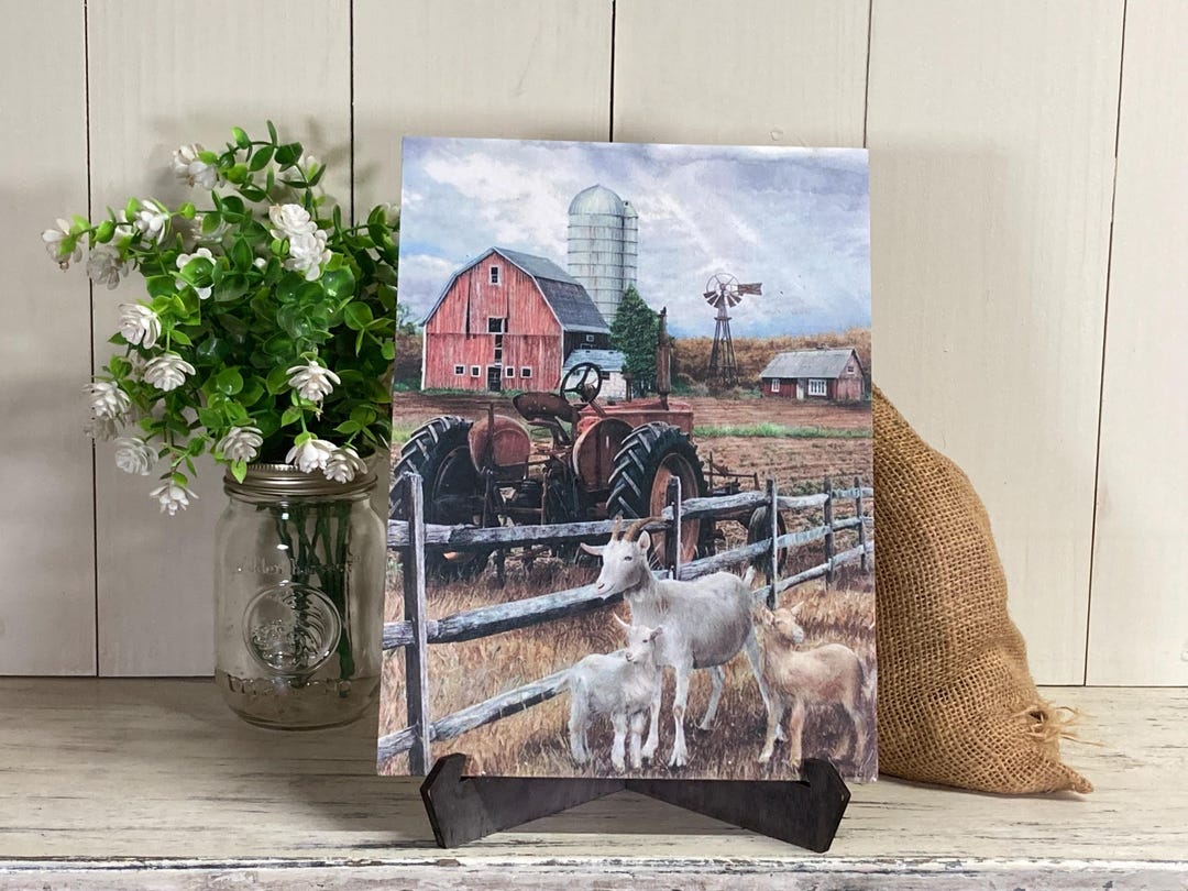 Farm Scene Picture Wood Wall Hanging, Old Barn Picture, Antique Tractor ...