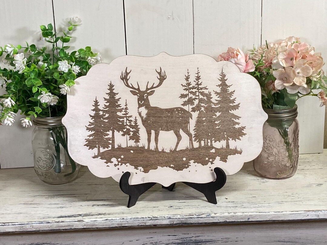 Deer in Woods Laser Engraved Wood Picture With Display Stand Included ...