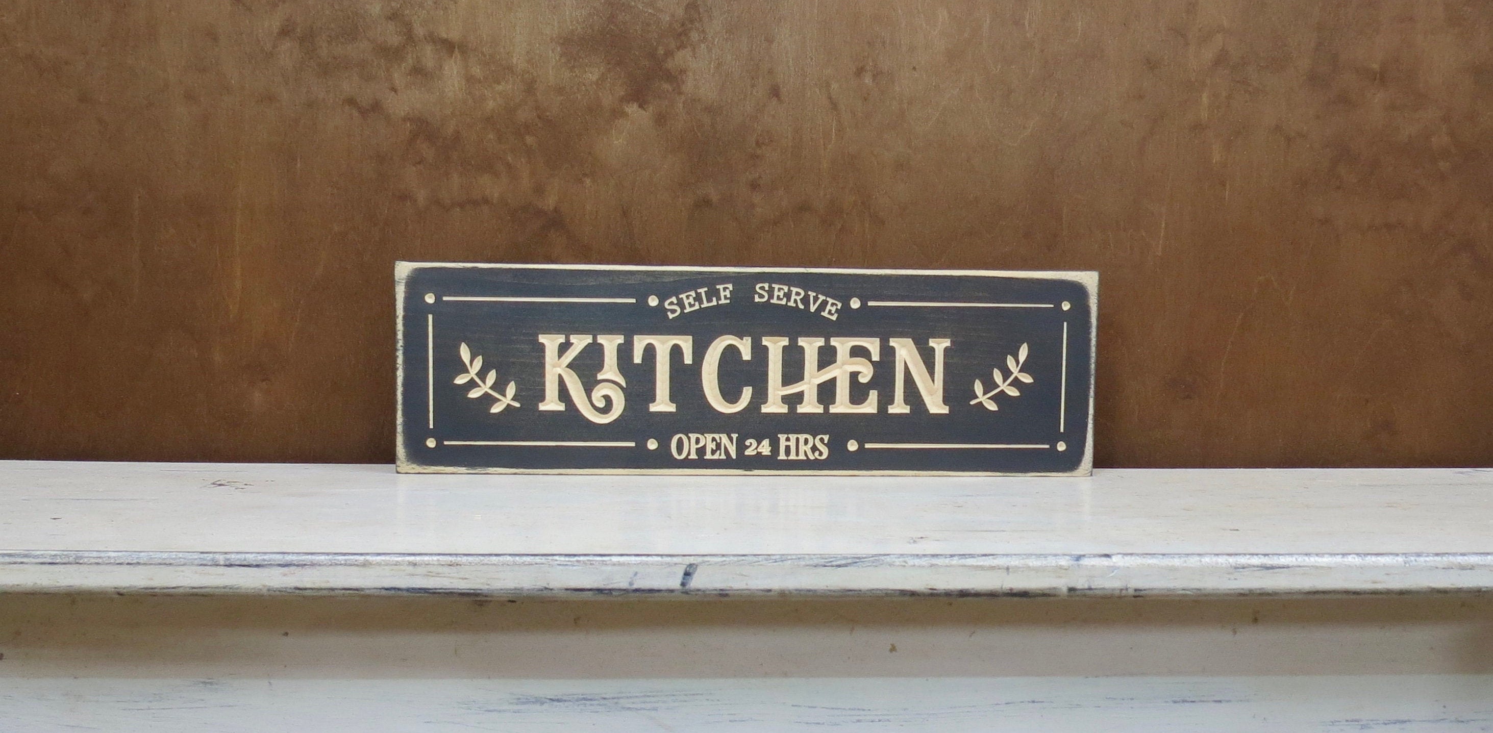 Kitchen serve yourself lightly distressed wood sign | Etsy