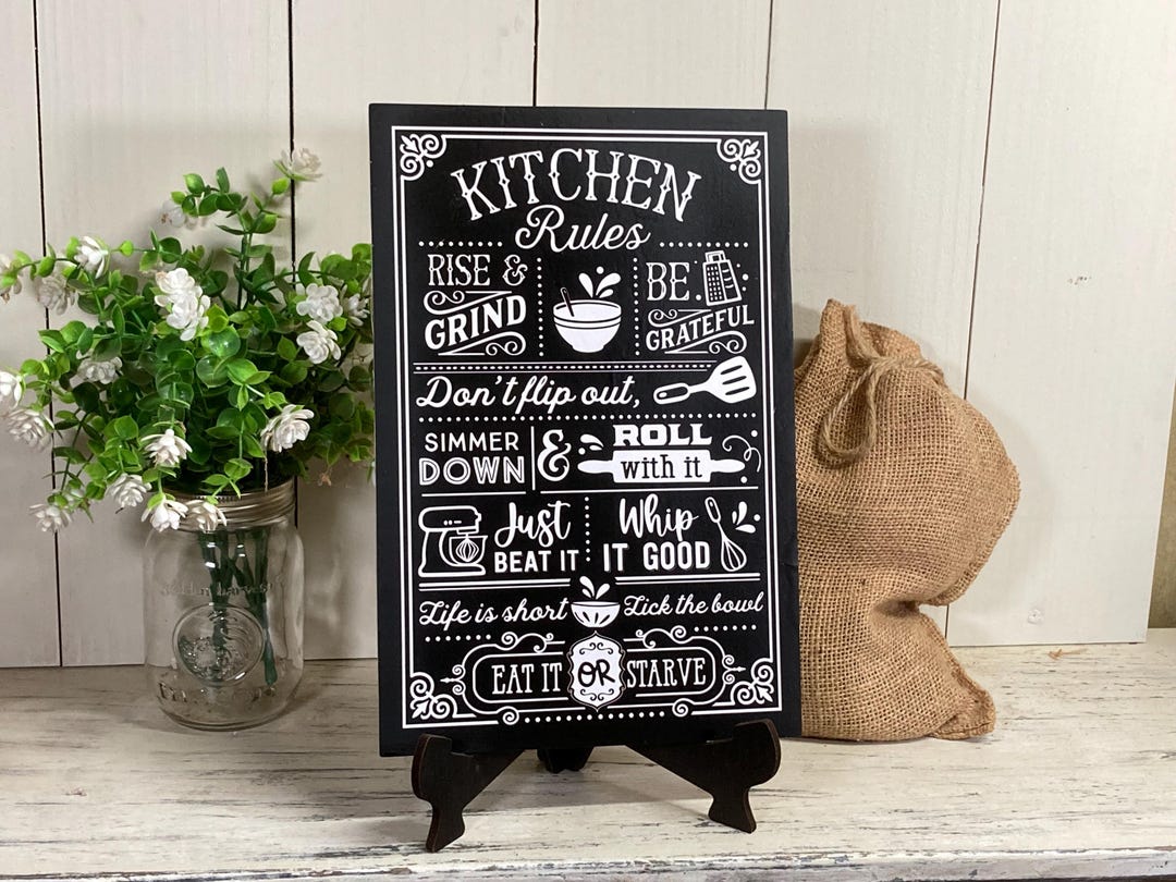 Kitchen Rules Wood Wall Hanging Sign, Kitchen Rules, Mom's Kitchen ...