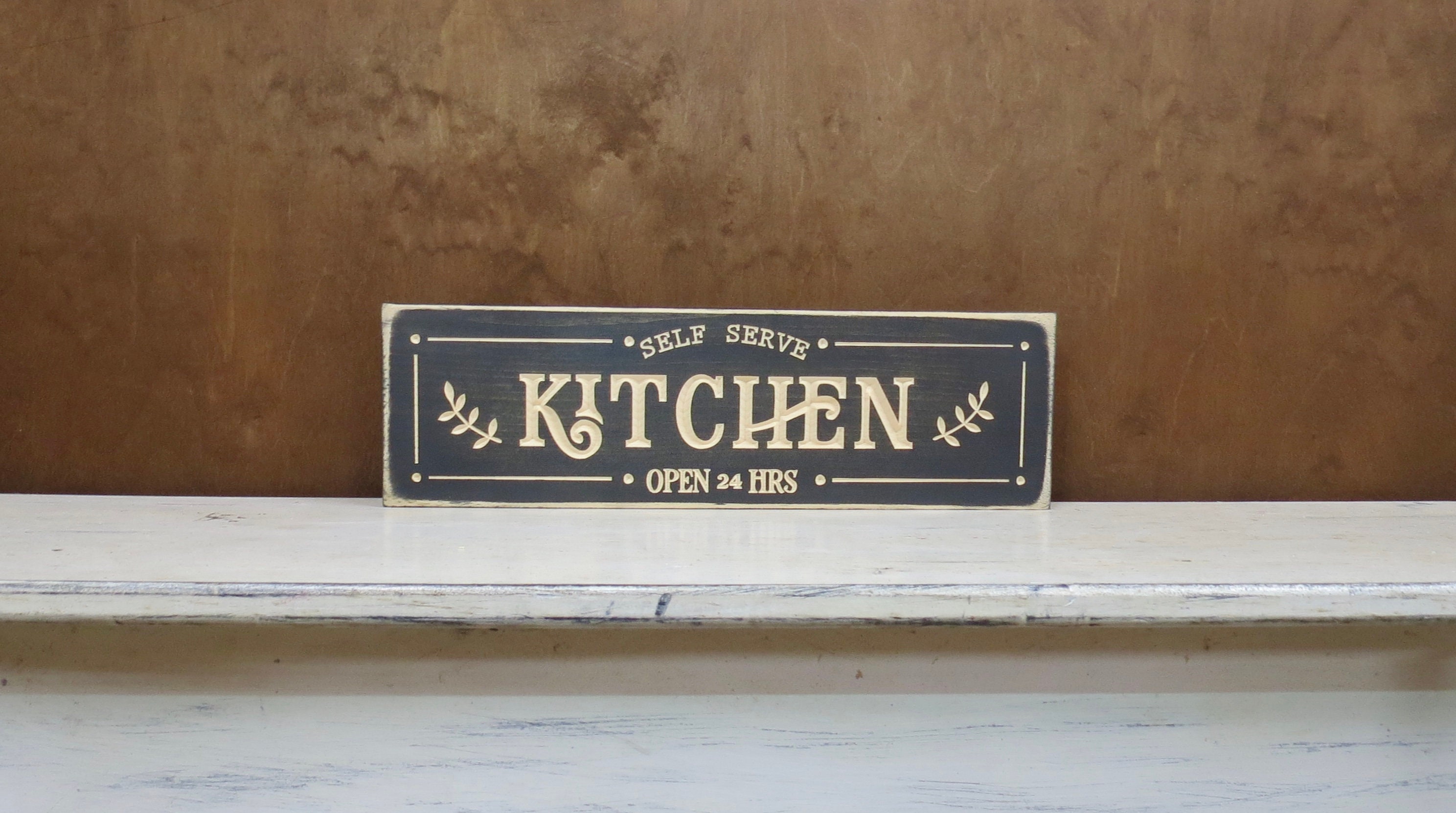 Kitchen serve yourself lightly distressed wood sign | Etsy