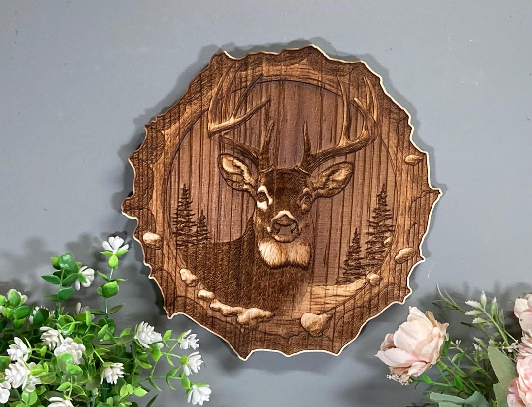 Whitetail Deer 3D Engraved Wood Sign – Cabin Wall Decor, Hunting Lodge ...