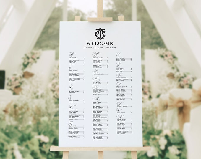CHRISTINA Monogram Wedding Seating Chart, Formal Wedding Seating Plan ...
