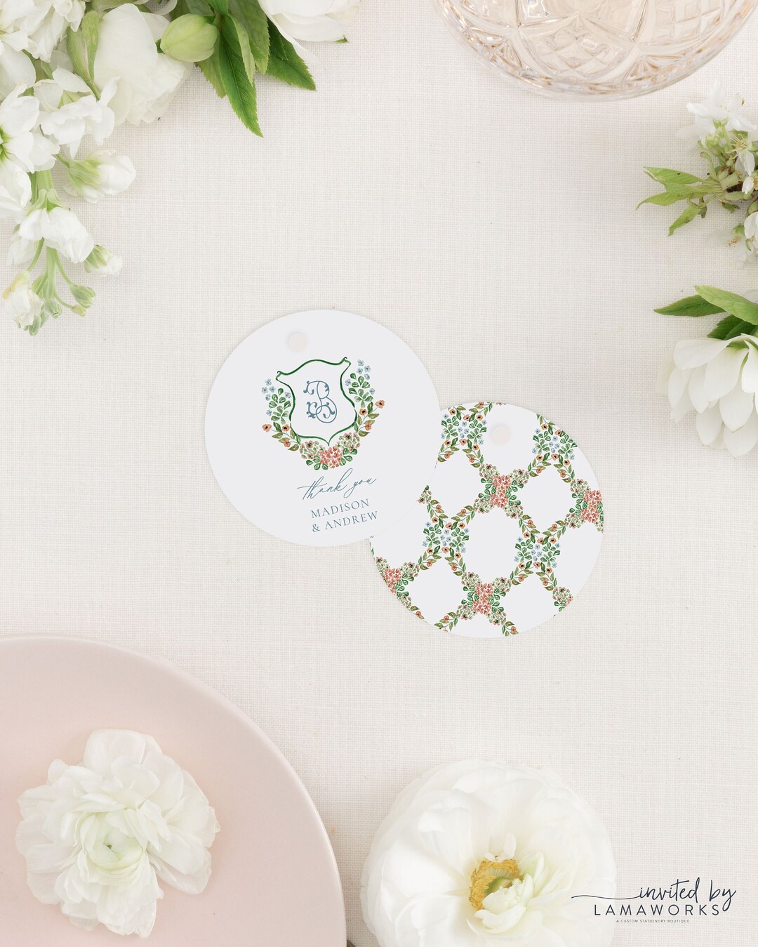 MADISON | Personalized Crest Gift Tags, Custom Watercolor Crest Family ...