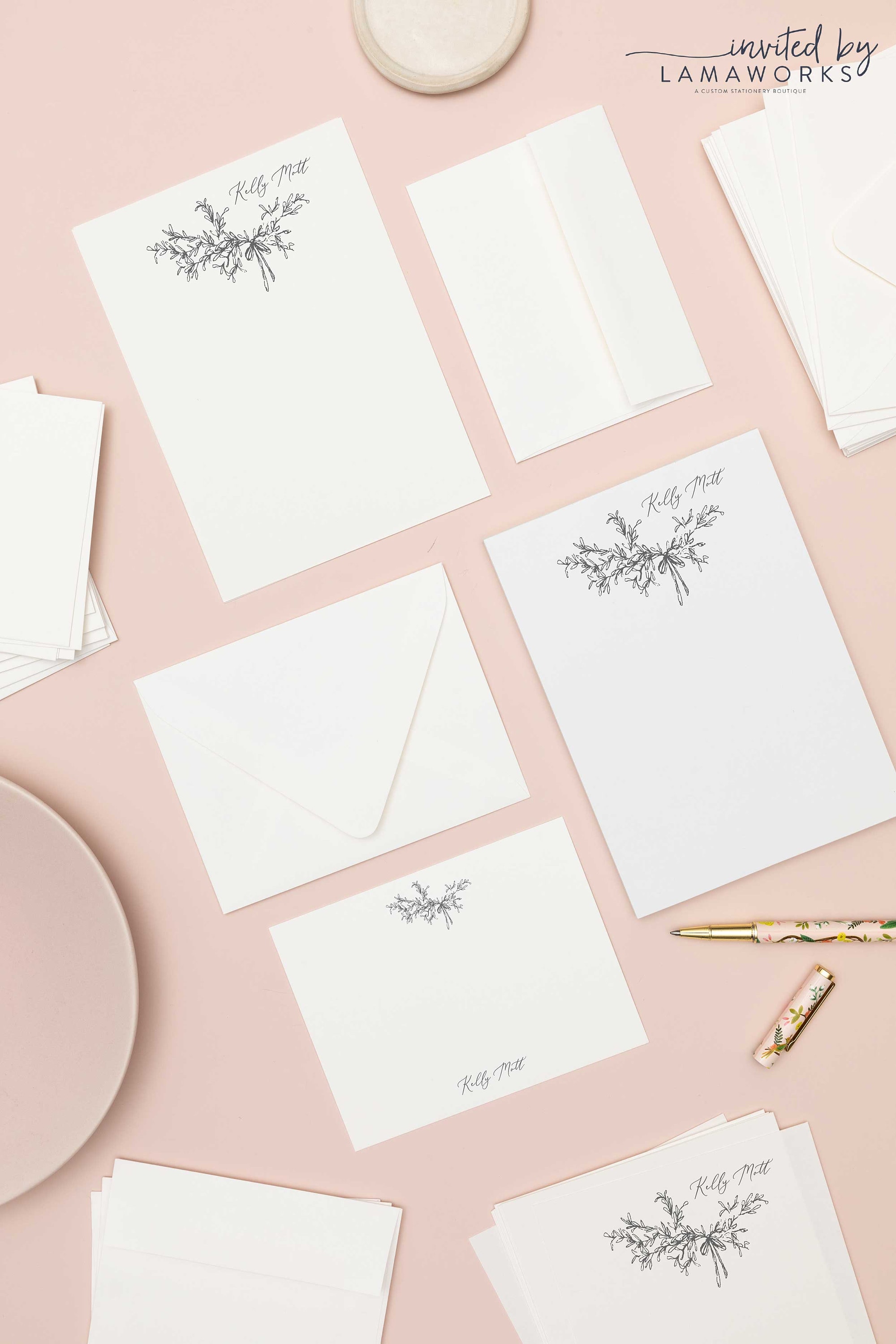 Elegant Pencil Drawn Laurel Custom Letter Writing Stationery Set ...