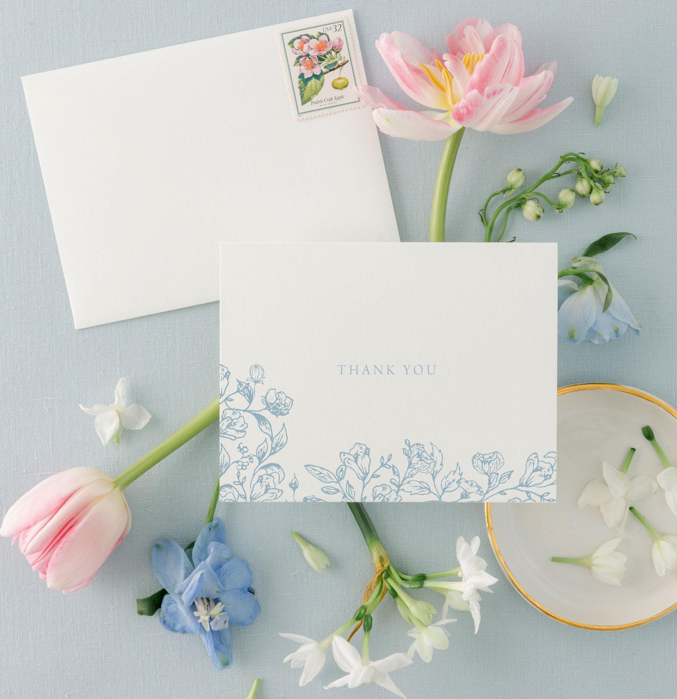 ASLHEY | Floral Thank You Cards | Elegant Blue Botanical Note Cards for ...