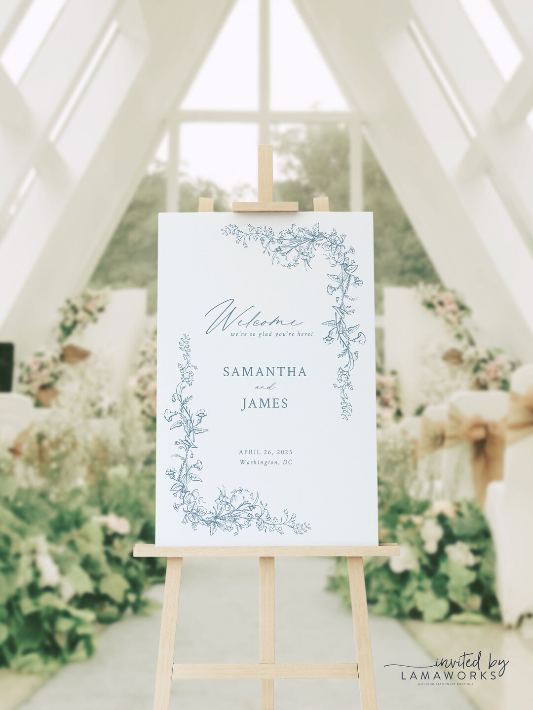 SAMANTHA | Dusty Blue Floral Welcome Sign, Wedding Welcome Sign ...