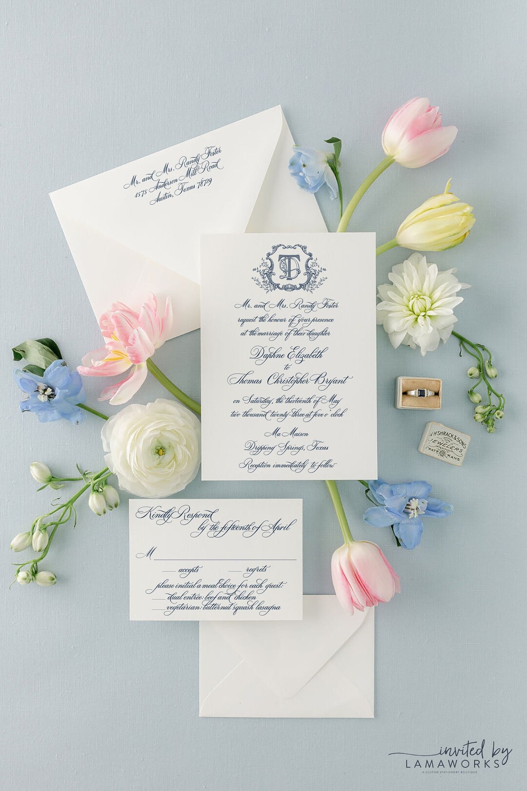 Classic, Elegant Calligraphy Wedding Invitations With Intertwined ...
