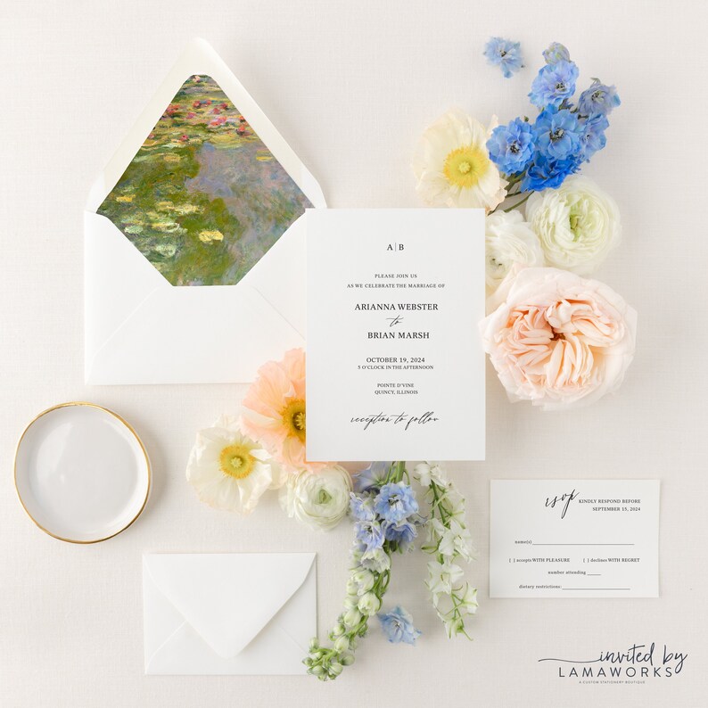 ADRIANNA | Classic Wedding Invitation Set With Monogram, Elegant ...