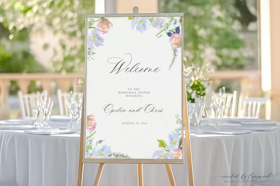 OPHELIA | Pink, Blue and Purple Wedding Welcome Sign Download, Floral ...