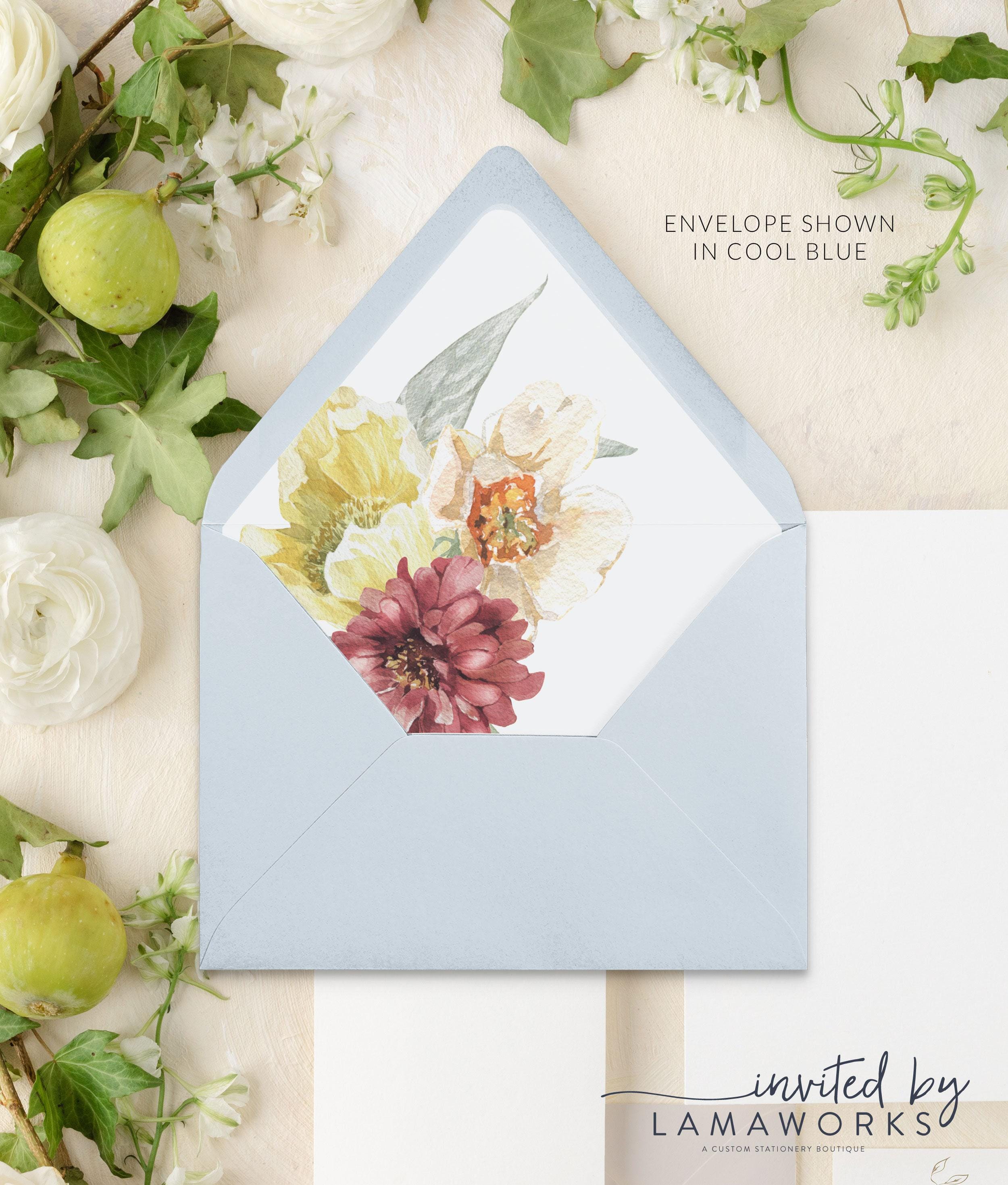 WATERCOLOR BOUQUET Botanical A7 Envelope Liner Watercolor, 5x7 Floral ...