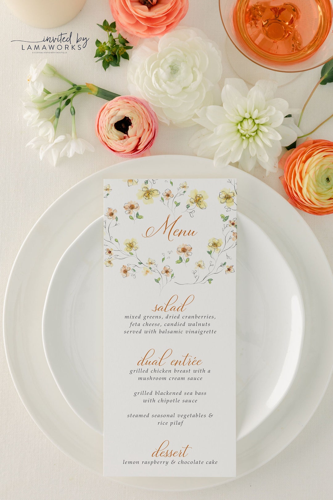 Whimsical Floral Wedding Menu Cards | Orange, Peach and Yellow Wedding ...