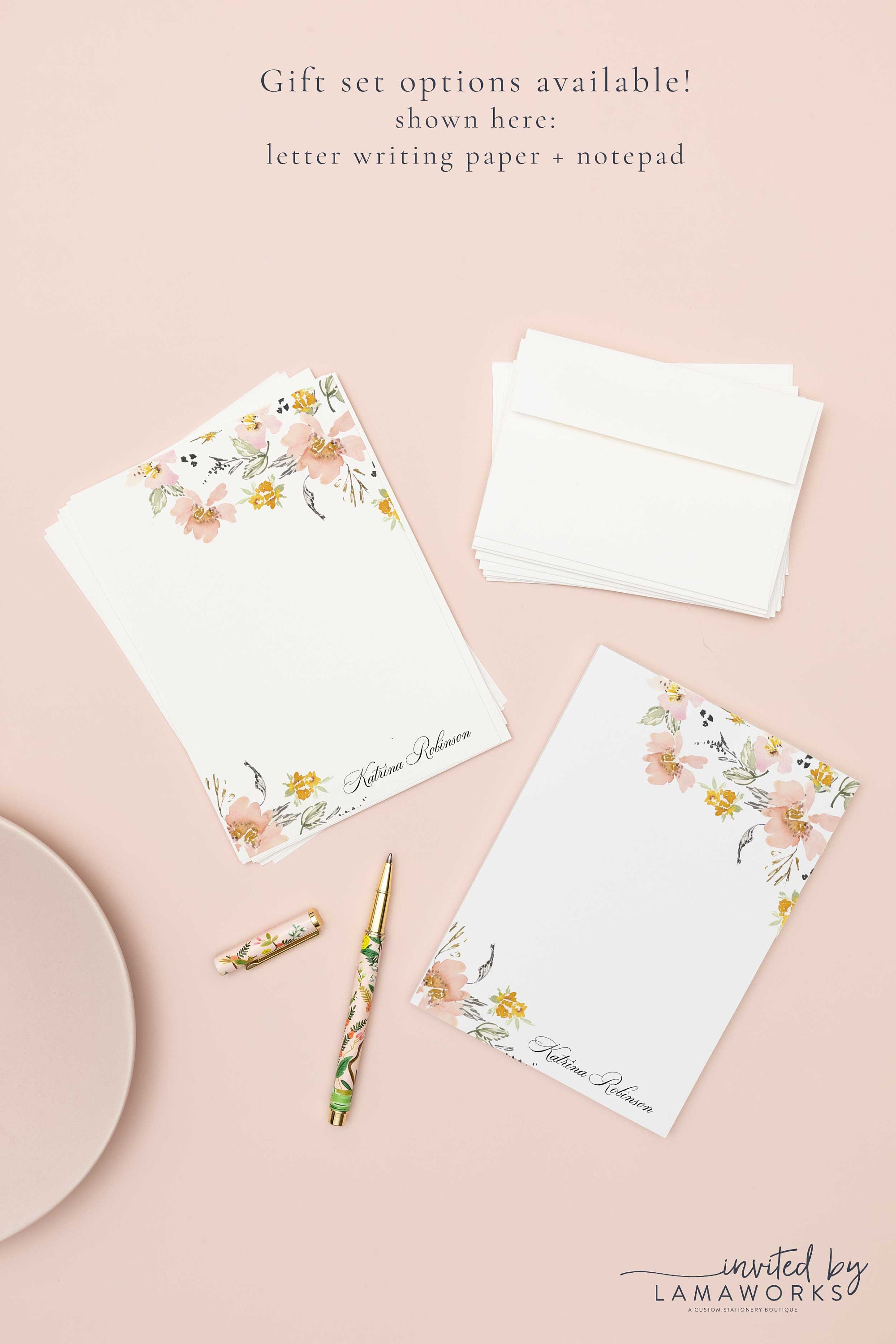 Sophisticated Watercolor Floral Letter Writing Stationery Set ...
