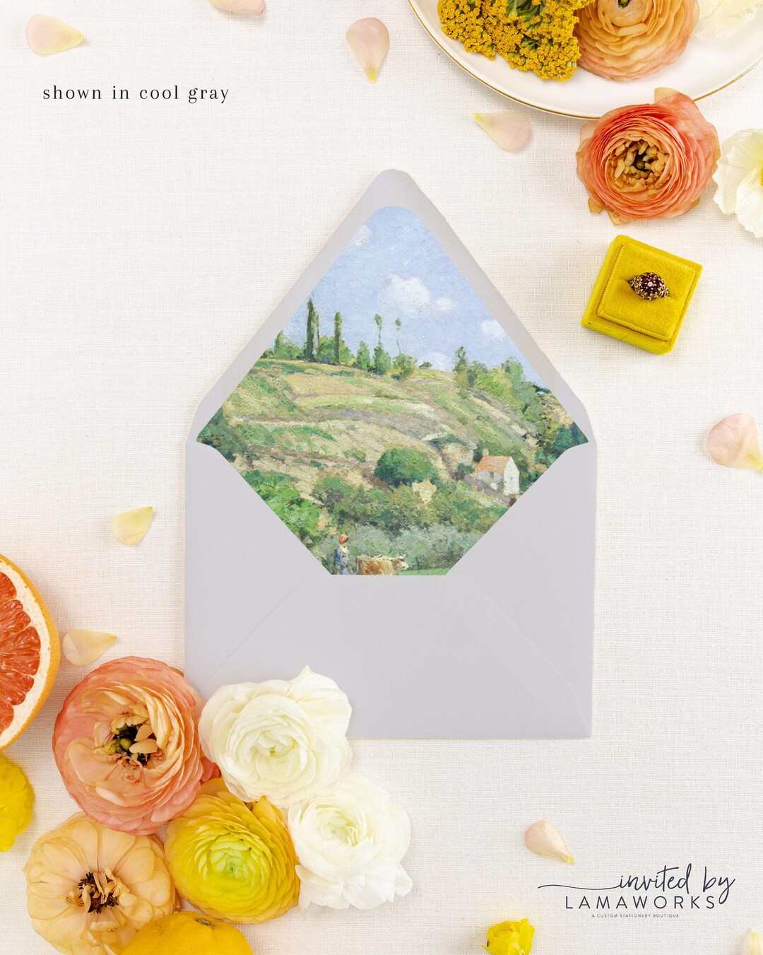FIELD AT VALHERMEIL | French Landscape Art Lined Envelopes for Wedding ...
