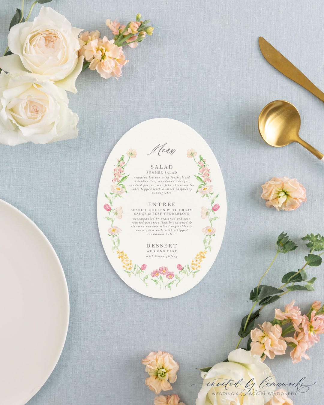 OLIVIA | Custom Printed Wedding Menus, Watercolor Floral Wedding Menus ...