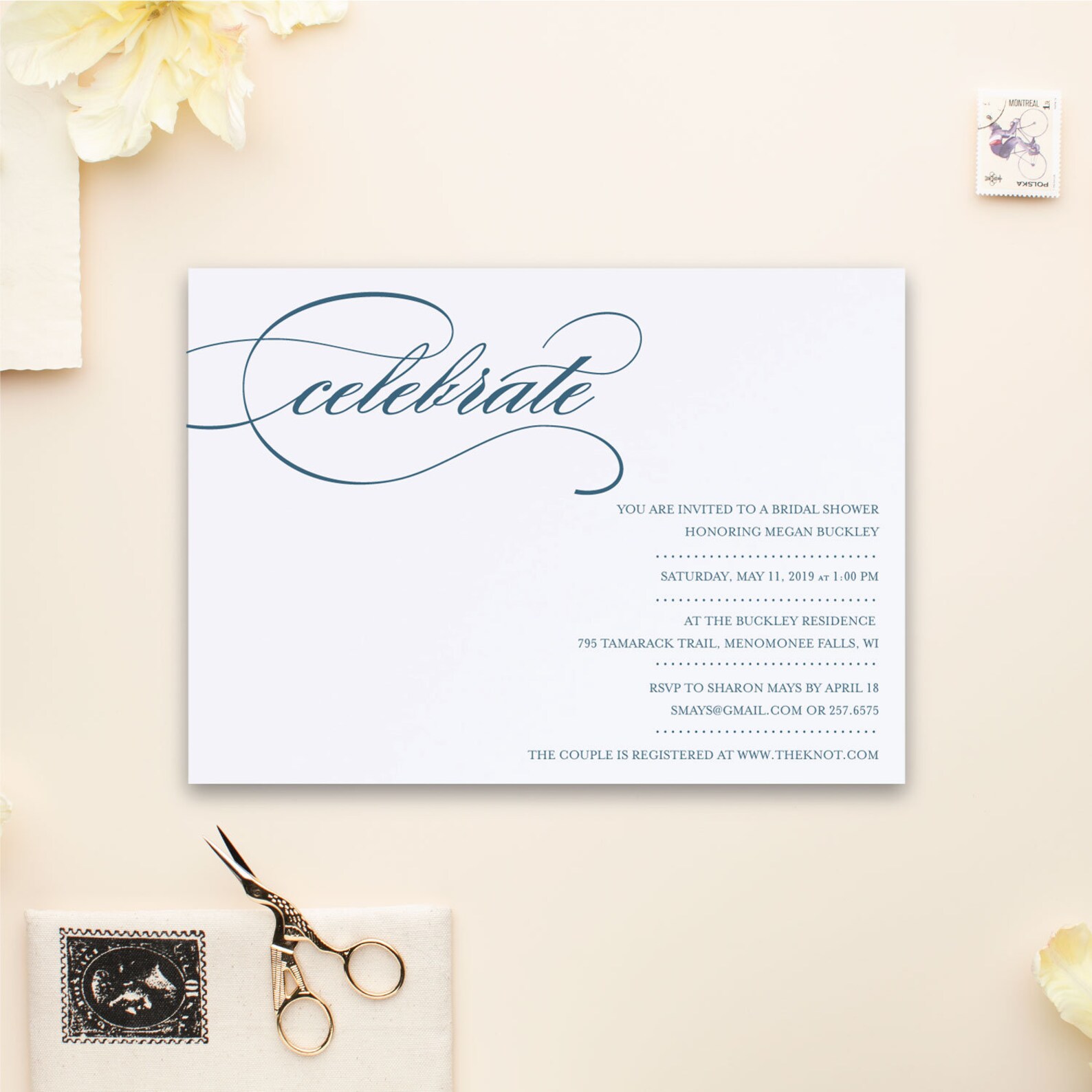 Elegant Custom Bridal Shower Invitation Let's Celebrate | Etsy