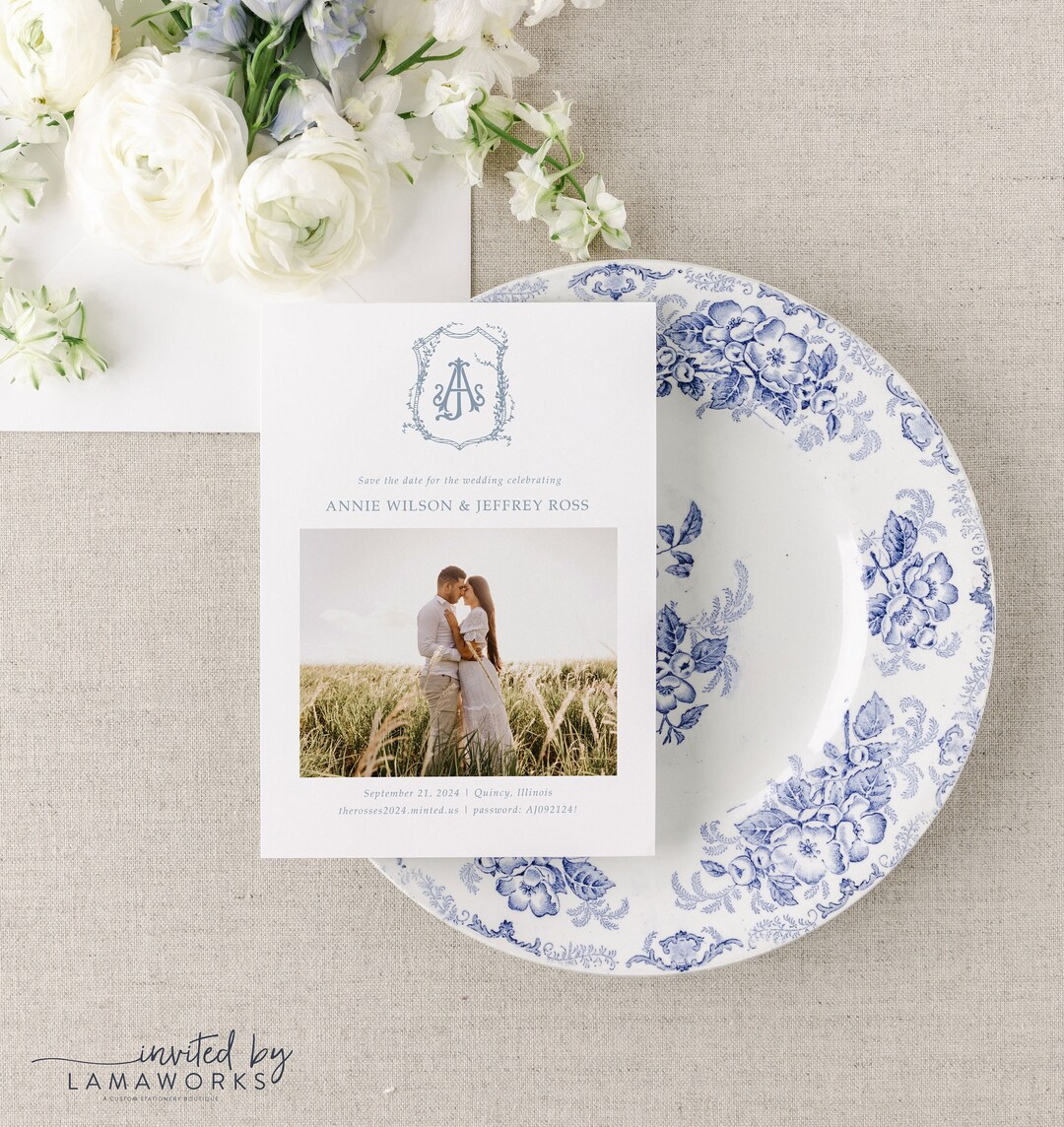 ANNIE Modern Save the Date With Picture & Monogram Crest, Classic ...