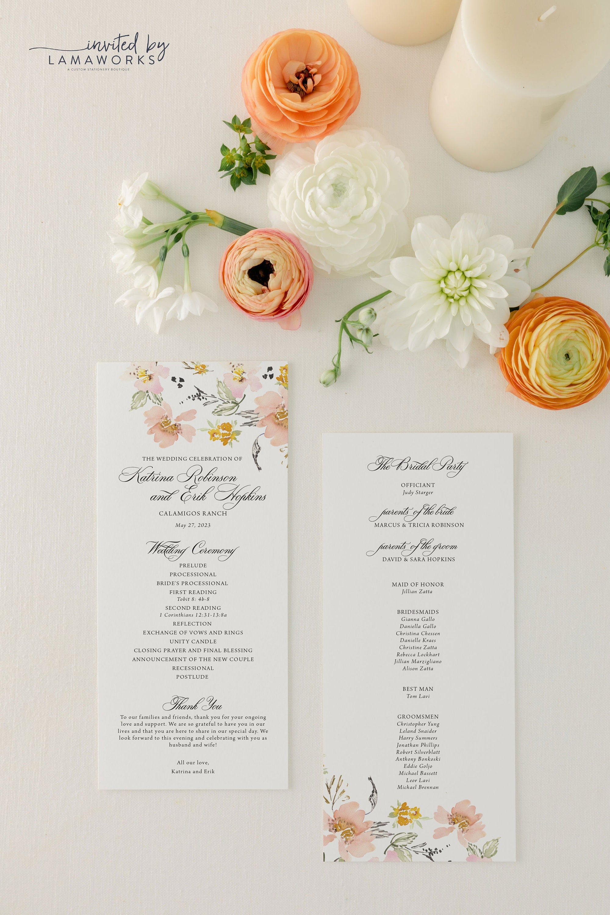 Summer Garden Peach and Yellow Floral Wedding Program | Spring Printed ...