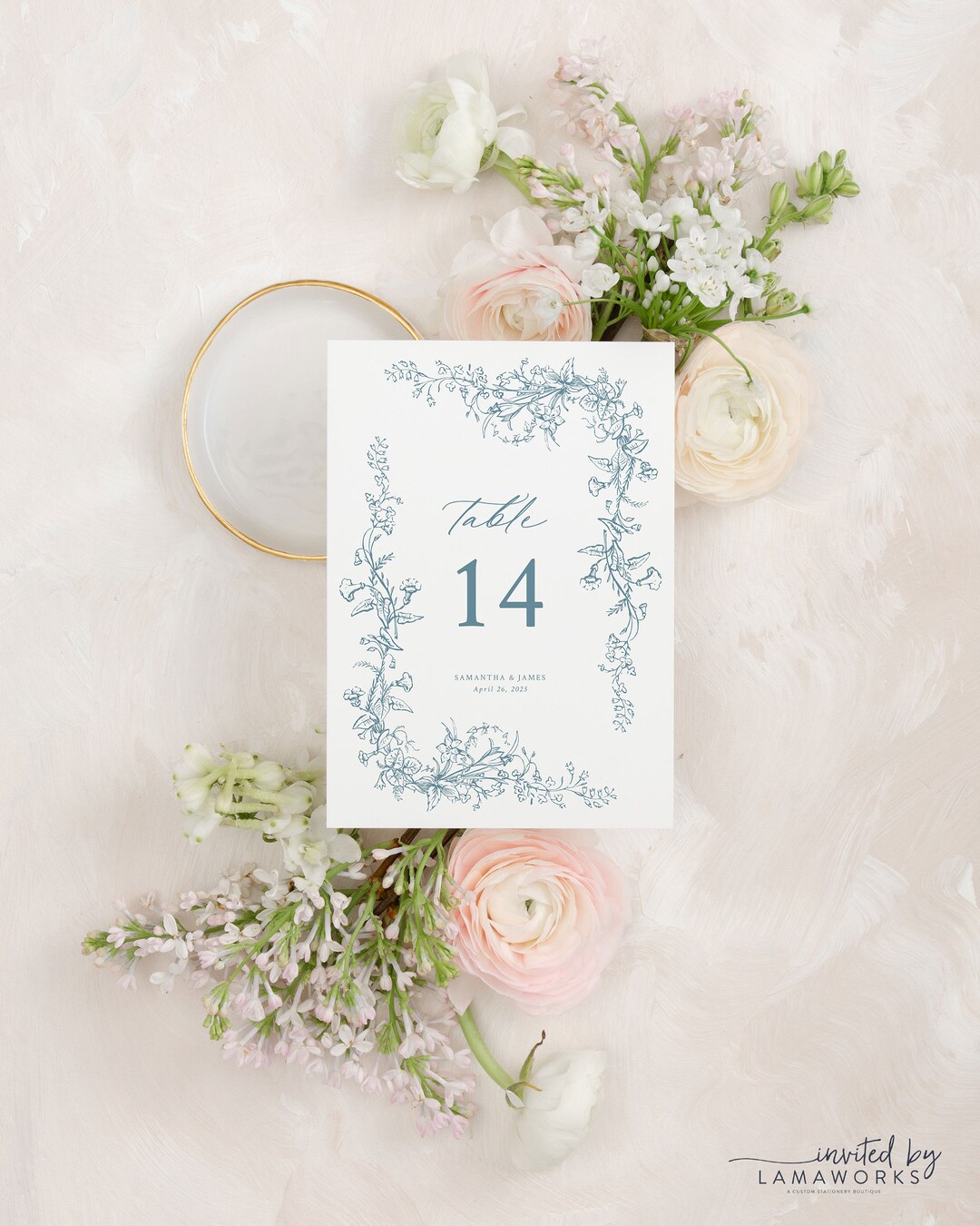 SAMANTHA | Floral Wedding Table Numbers, French Blue Printed Table ...