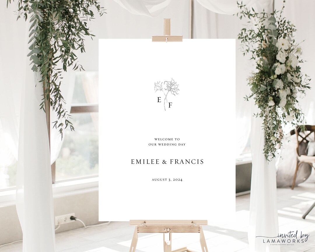 EMILEE | Simple Wedding Welcome Sign, Modern Wedding Sign Printable ...