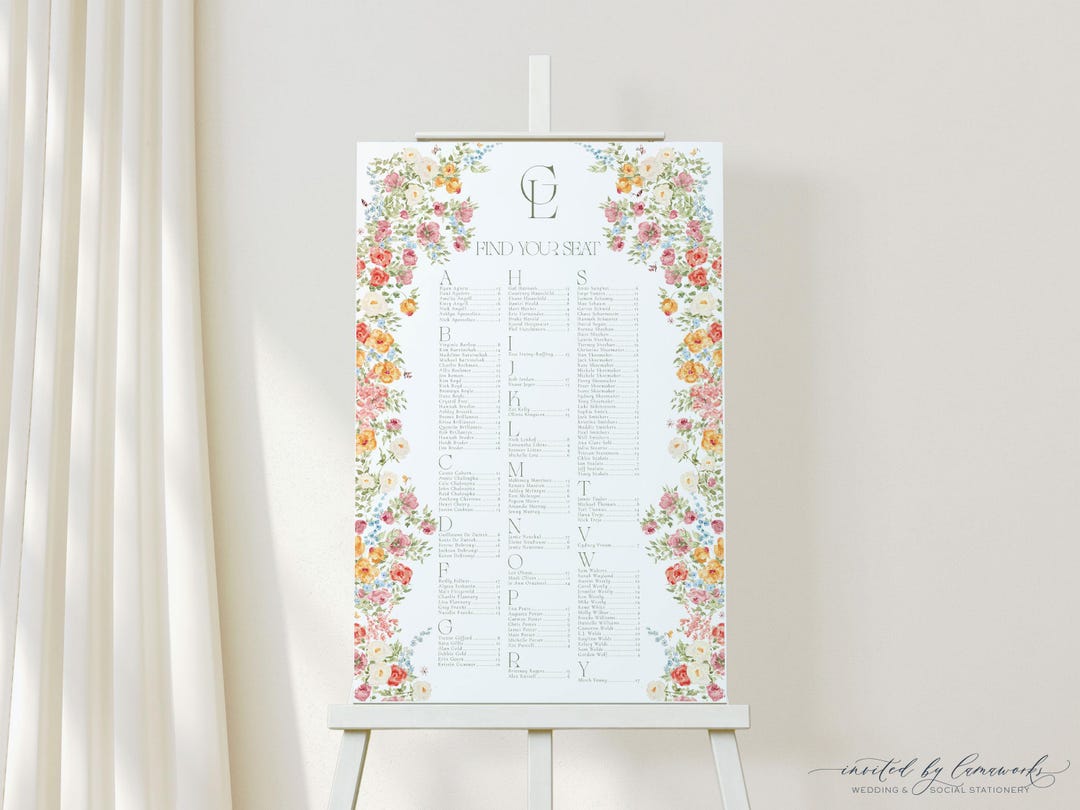 GWEN | Colorful Wildflower Wedding Seating Chart Digital Download ...