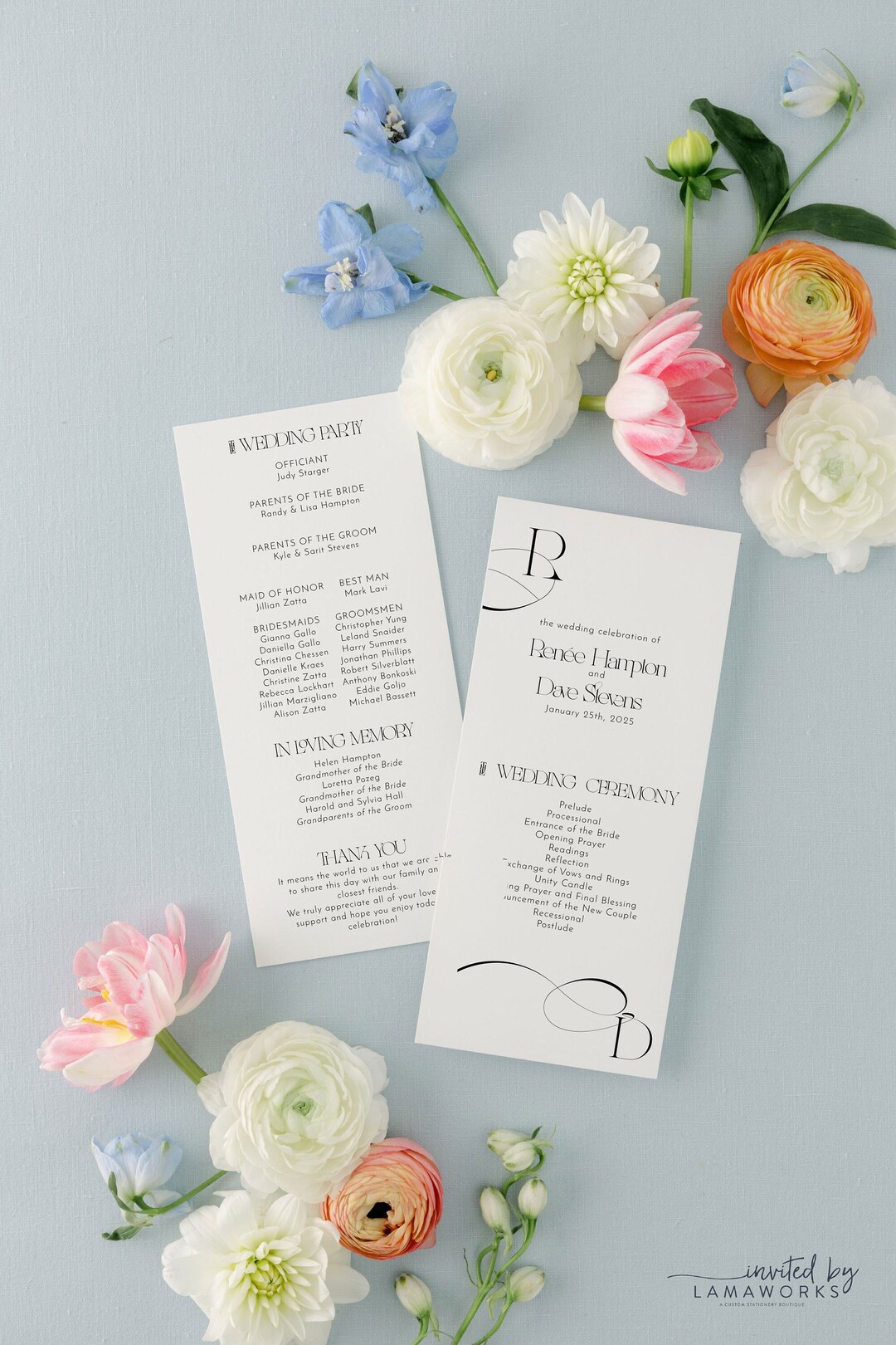 RENEE | Classic Wedding Programs With Monogram, Elegant Wedding Program ...