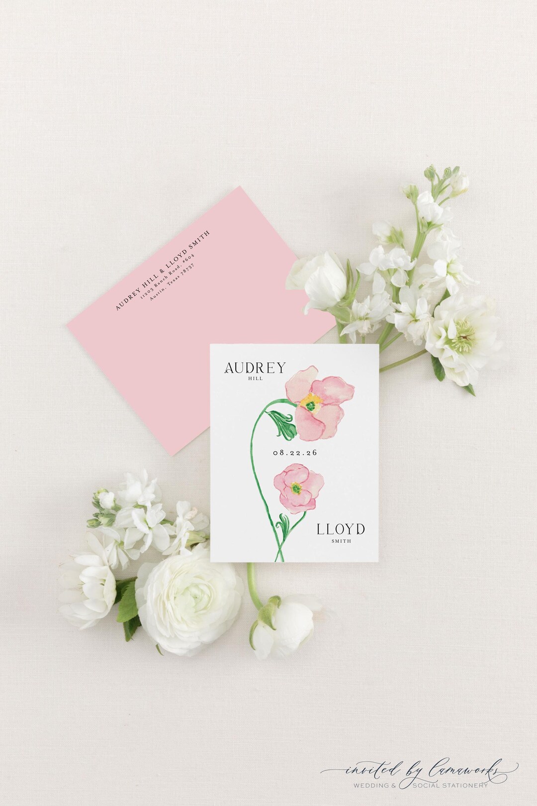 AUDREY | Modern Floral Save the Date Printed, Elegant and Minimalist ...