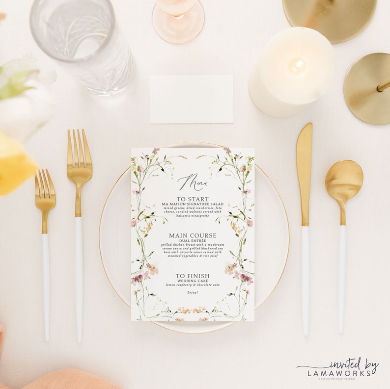MELISSA | Wildflower Wedding Menu Cards, Floral Wedding Reception Menu ...
