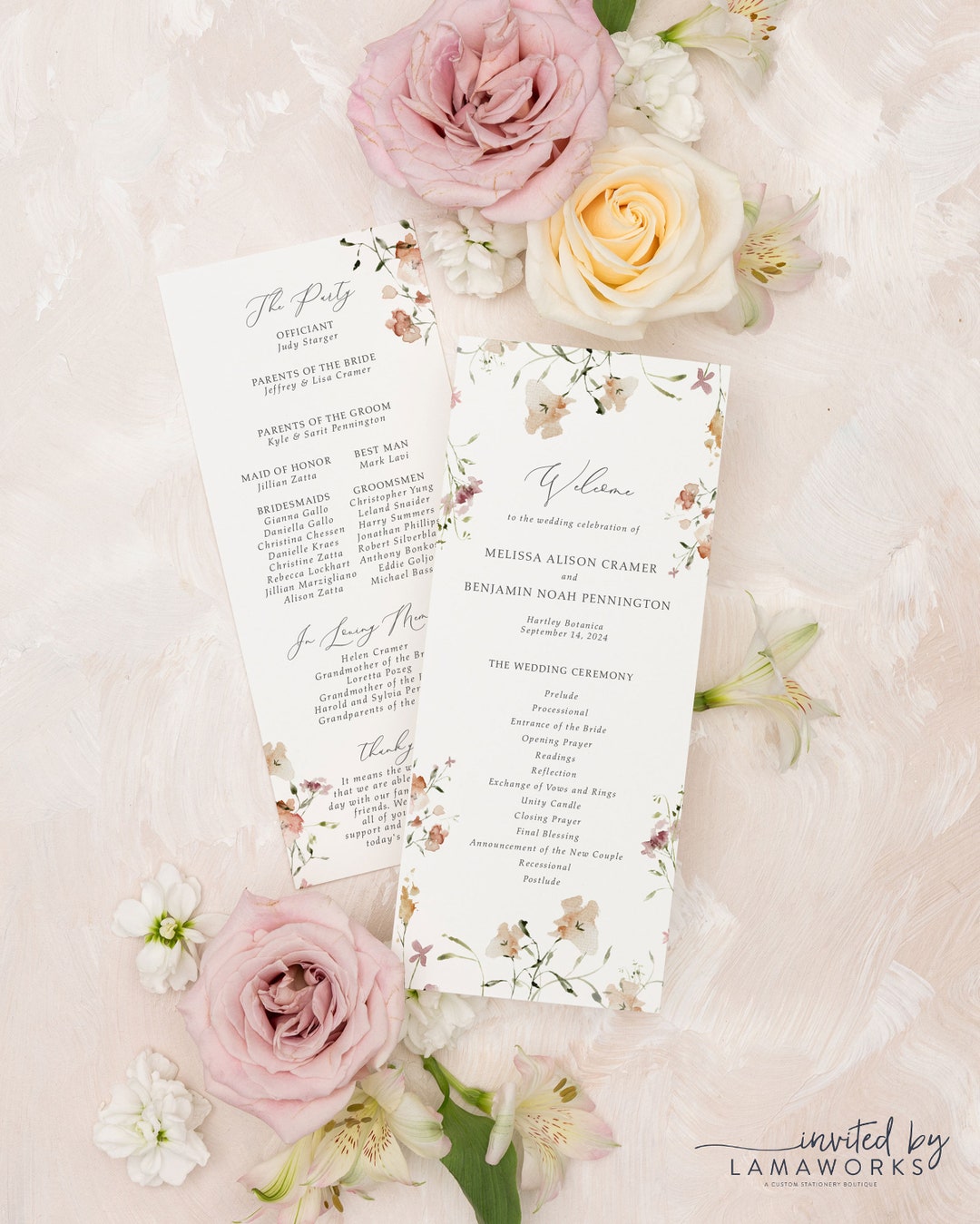 MELISSA | Pink Wildflower Wedding Program, Floral Wedding Programs ...