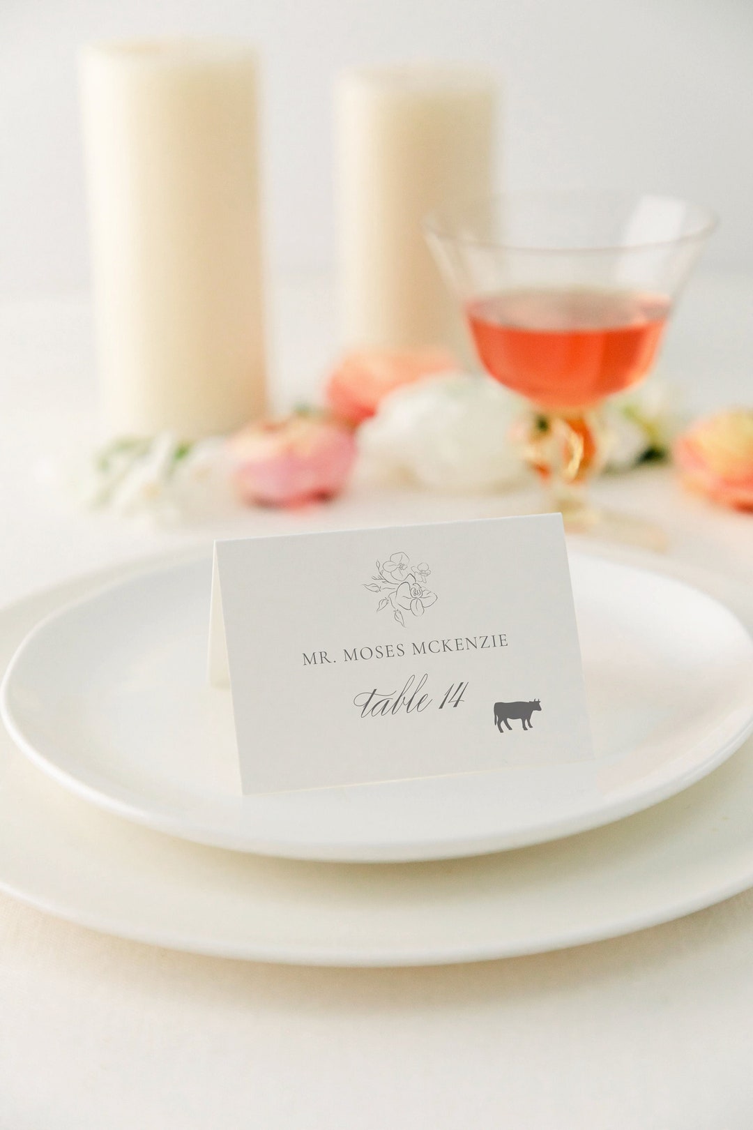 Simple Minimalist Floral Printed Place Cards for a Formal Wedding ...