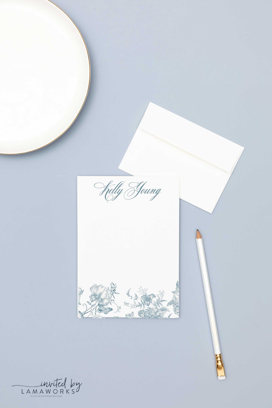 Sophisticated Blue Floral Writing Stationery Set | Personalized ...