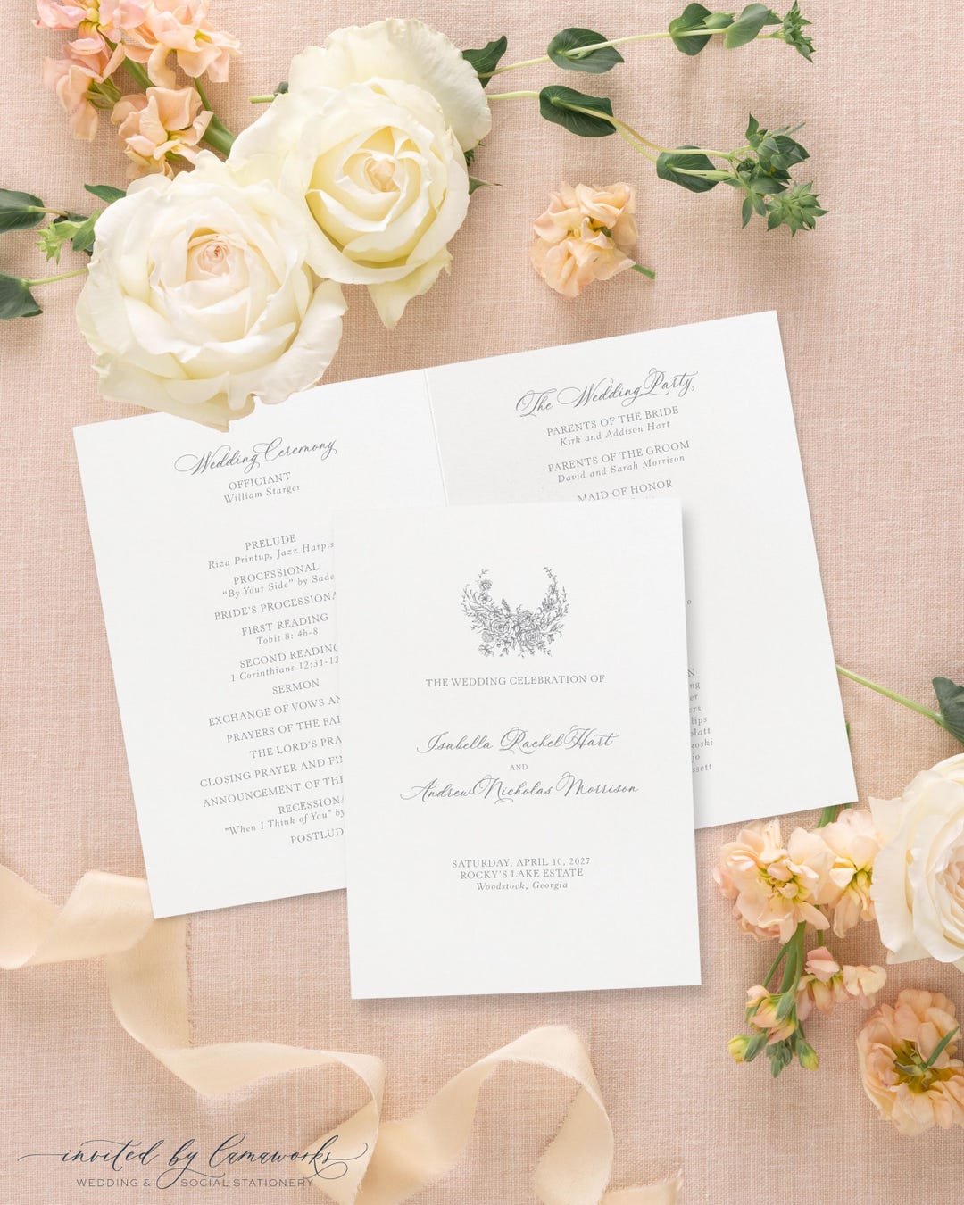 ISABELLA | Folded Wedding Program | Black Tie Ceremony Program With ...