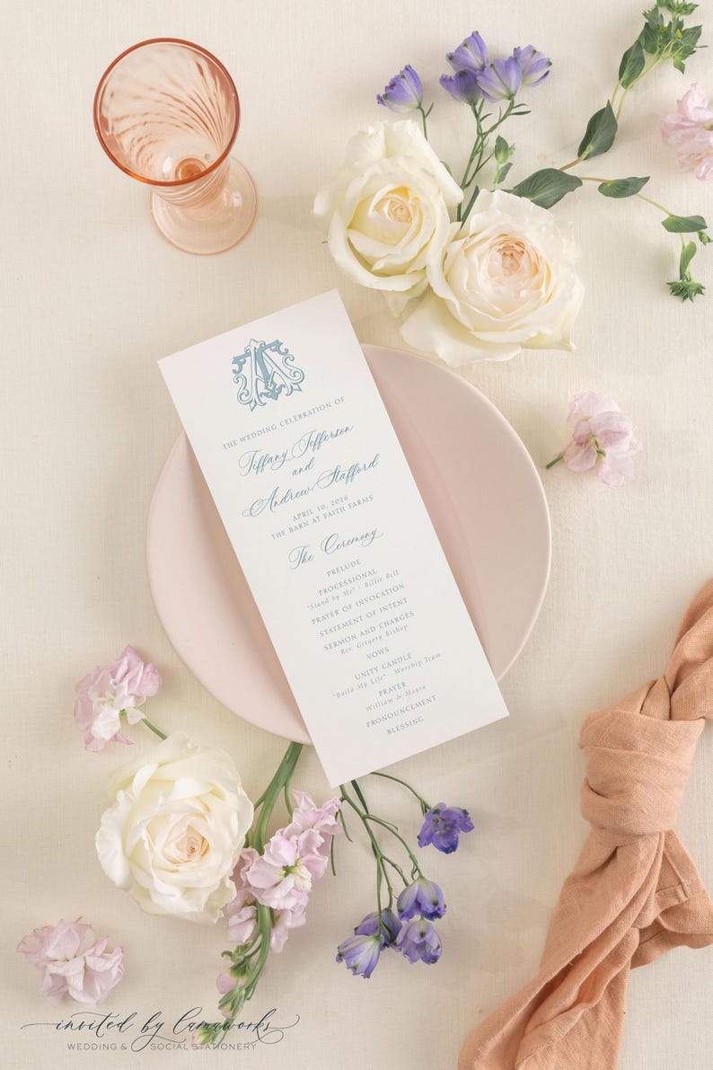 TIFFANY | Monogrammed Wedding Ceremony Program,classic, Elegant Printed ...
