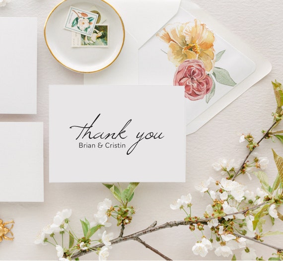 Custom Wedding Thank You Cards With Watercolor Floral Envelope | Etsy