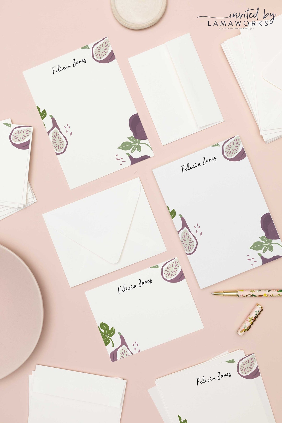 Fig Personalized Notepad and Flat Note Cards | Custom Stationery Card With Fig Illustration, Fig ...