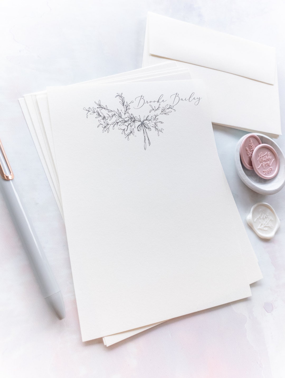 Elegant Pencil Drawn Laurel Custom Letter Writing Stationery Set ...