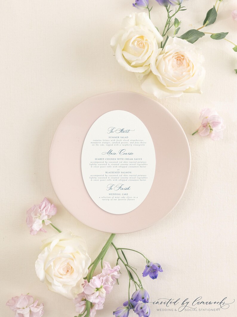 TIFFANY | Oval Wedding Menus, Classic Wedding Reception Menus, Oval ...