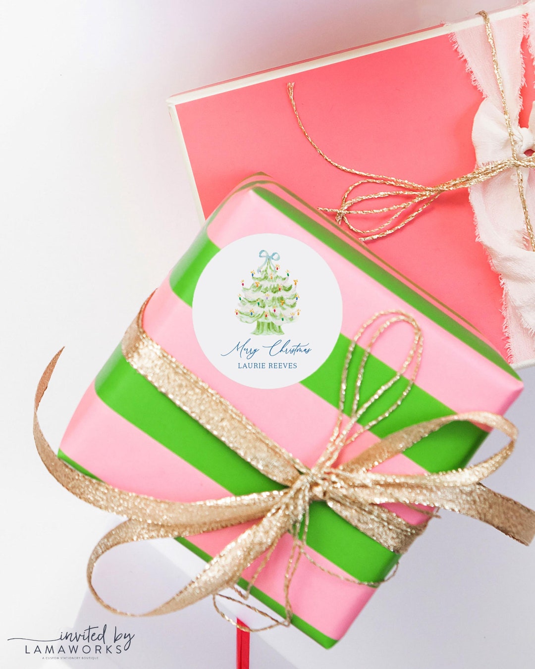 Retro Tree Christmas Gift Sticker, Chartreuse Christmas Sticker ...