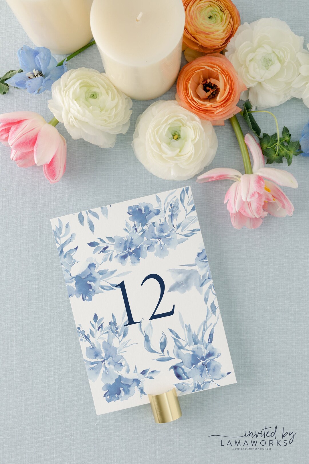 ALEXANDRA | Blue Floral Table Number Printed, Victorian Wedding Printed ...