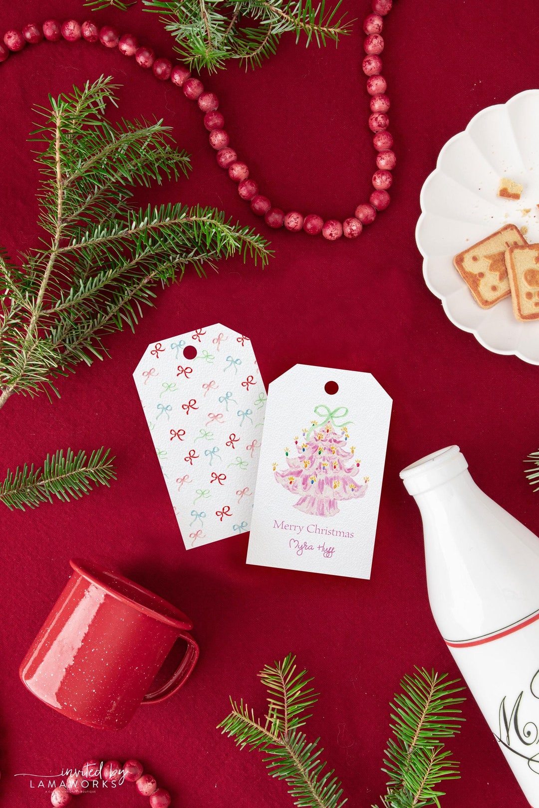 Kitsch Christmas Gift Tags With a Pink Tree | Custom Christmas Gift Tag ...
