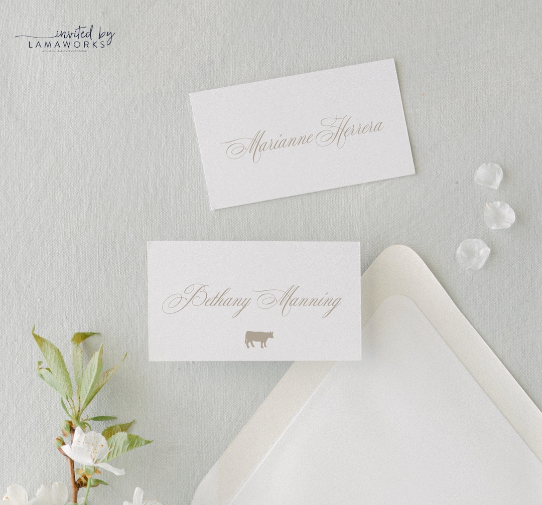 Gold Printed Wedding Place Cards in an Elegant Script Calligraphy Font ...