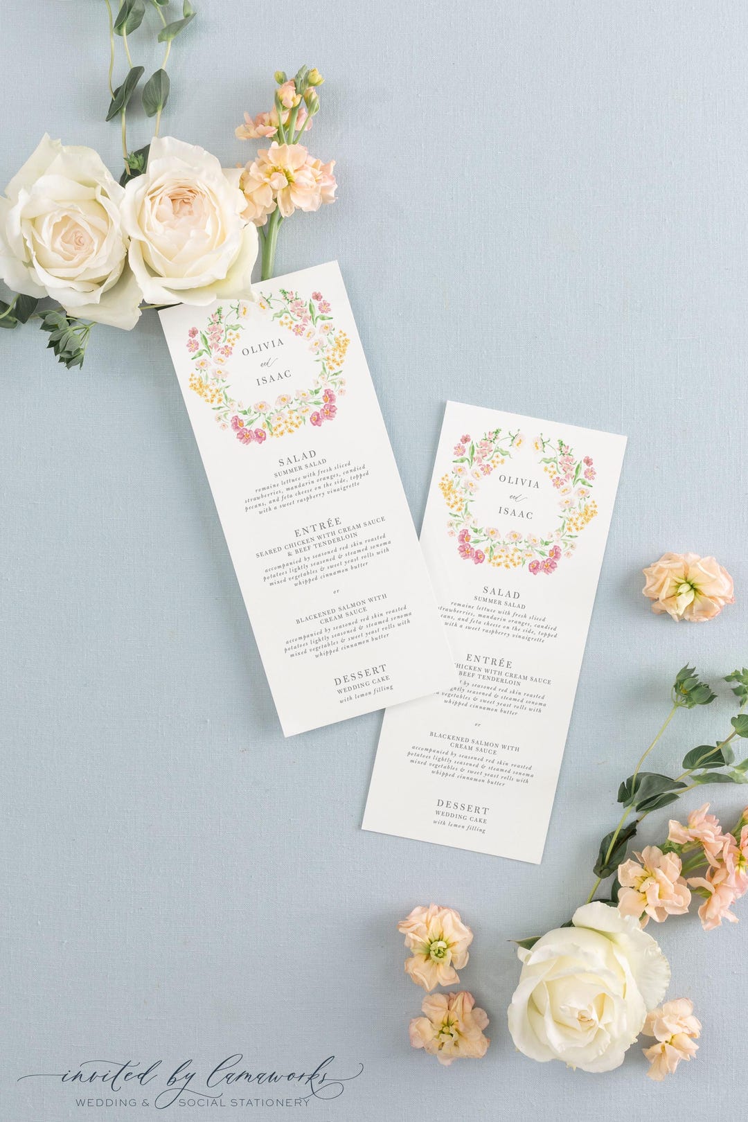 OLIVIA | Watercolor Floral Wedding Menu Cards, Printed Wedding Menu ...