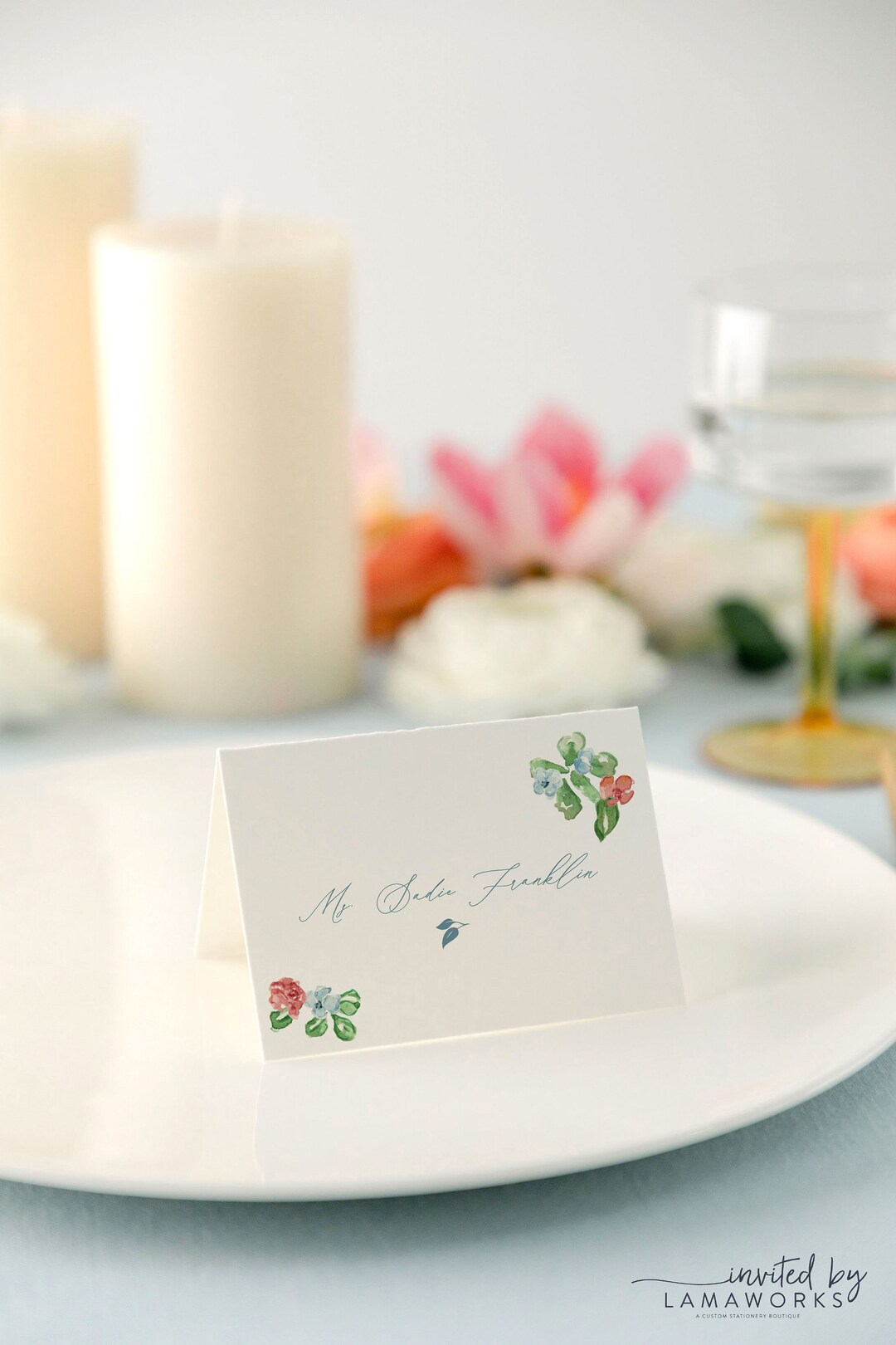 MADISON | Blue Floral Place Cards, Modern Wedding Escort Card, Printed Place Card, Seating Card ...